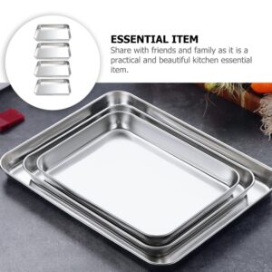 BESTonZON 4pcs Baking Sheets Stainless Steel Baking Pan Tray Cookie Sheet Oven Pan Food Tray Metal Dinner Dish for Lunch Dinner Camping Cooking Roasting Silver