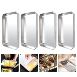 BESTonZON 4pcs Baking Sheets Stainless Steel Baking Pan Tray Cookie Sheet Oven Pan Food Tray Metal Dinner Dish for Lunch Dinner Camping Cooking Roasting Silver