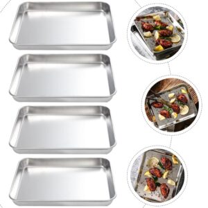 BESTonZON 4pcs Baking Sheets Stainless Steel Baking Pan Tray Cookie Sheet Oven Pan Food Tray Metal Dinner Dish for Lunch Dinner Camping Cooking Roasting Silver