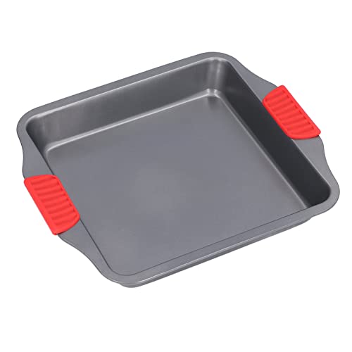 Baking Pan, Carbon Steel Non Stick Oven Baking Sheet Oven Bakeware Baking Set with Silicone Handle Deepened Design Baking Tray for Oven Bakery, Dishwasher Safe(A-106 Quadrate)