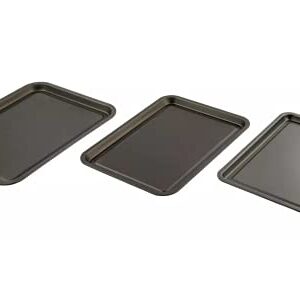 Le Regalo Set of 3 Heavy Duty Construction Premium Quality Non Stick Baking Trays, 3, Silver