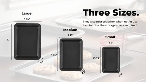 Le Regalo Set of 3 Heavy Duty Construction Premium Quality Non Stick Baking Trays, 3, Silver