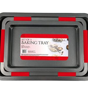 Le Regalo Set of 3 Heavy Duty Construction Premium Quality Non Stick Baking Trays, 3, Silver