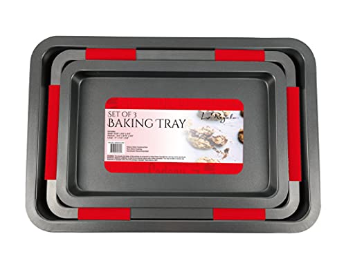 Le Regalo Set of 3 Heavy Duty Construction Premium Quality Non Stick Baking Trays, 3, Silver