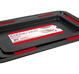 Le Regalo Set of 3 Heavy Duty Construction Premium Quality Non Stick Baking Trays, 3, Silver