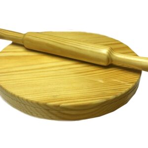 IndiaBigShop Handmade Wooden Chapati Maker Serving Board Round Roti Maker with Rolling Pin Kitchen Useful Tool 9 Inch