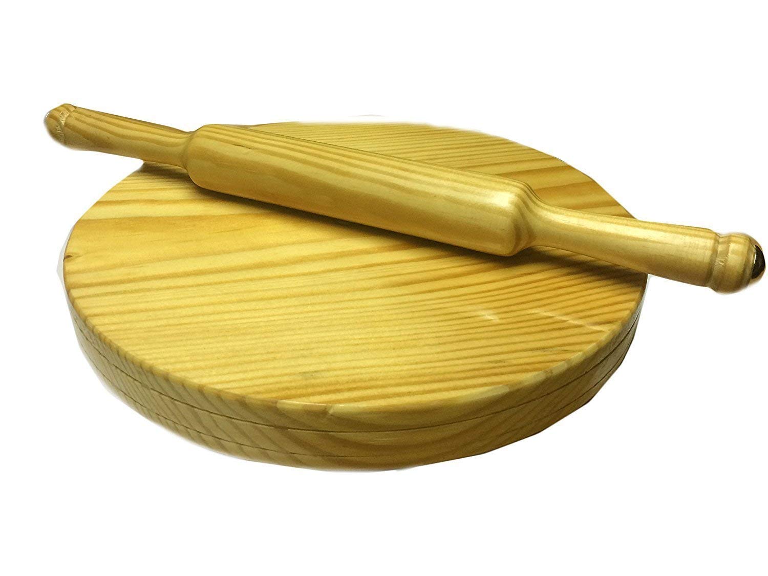 IndiaBigShop Handmade Wooden Chapati Maker Serving Board Round Roti Maker with Rolling Pin Kitchen Useful Tool 9 Inch