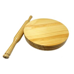 IndiaBigShop Handmade Wooden Chapati Maker Serving Board Round Roti Maker with Rolling Pin Kitchen Useful Tool 9 Inch