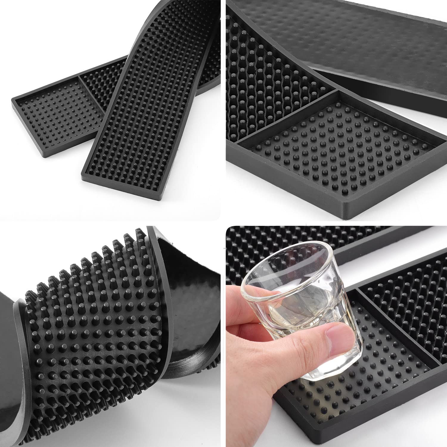 Facmogu 2PCS Rubber Bar Mats, 24x3 / 60x8cm Coffee Bar Countertop Spill Mats, Rubber PVC Kitchen Drink Service Mat, Rail Runner Drip Mat, Non Slip Heat Resistant Tabletop Protection Mat