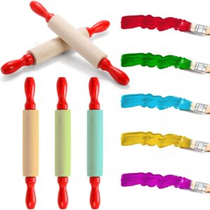 SOUJOY Set of 12 Mini Rolling Pin, 8 Inch Wood Dough Roller with Red Handle, Small Dough Rolling Pin for Craft Fondant Pastry Pizza Crafting and Imaginative Play