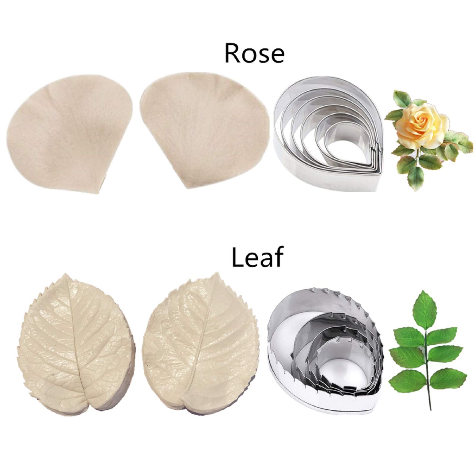 12set Gum Paste Flower Tools Kit- Flower Silicone Veining Mold and Stainless Steel Flower Cutter Fondant Cookie Flower Sugarcraft Making tools for Wedding,Birthday Cake Decorating