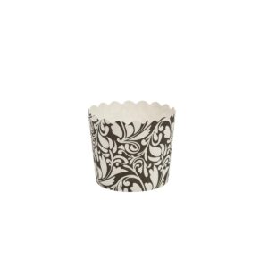 simcha collection black floral small scalloped baking cup, pack of 20