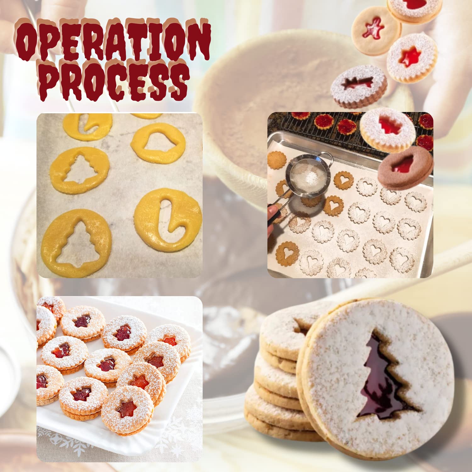 Crethinkaty 9 Pcs Mini Christmas Linzer Cookie Cutters Set, Christmas Stainless Steel Cookie Cutters, Christmas Tree, Gingerbread Man, Snowman, Elk - for Christmas Winter Holiday Baking