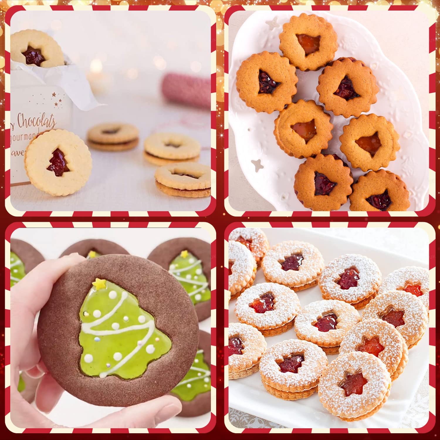 Crethinkaty 9 Pcs Mini Christmas Linzer Cookie Cutters Set, Christmas Stainless Steel Cookie Cutters, Christmas Tree, Gingerbread Man, Snowman, Elk - for Christmas Winter Holiday Baking