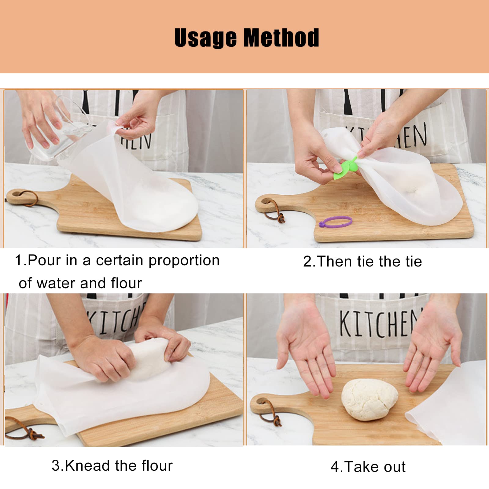 Angzhili 2 Pack Kneading Dough Bag,Silicone Kneading Bag,Multifunctional Dough Mixer For Bread and Cookie,Flour Mixing Bag Preservation Bag, Bread Kneading Tool Reusable Dough Bag,Cooking Tool,2 Size