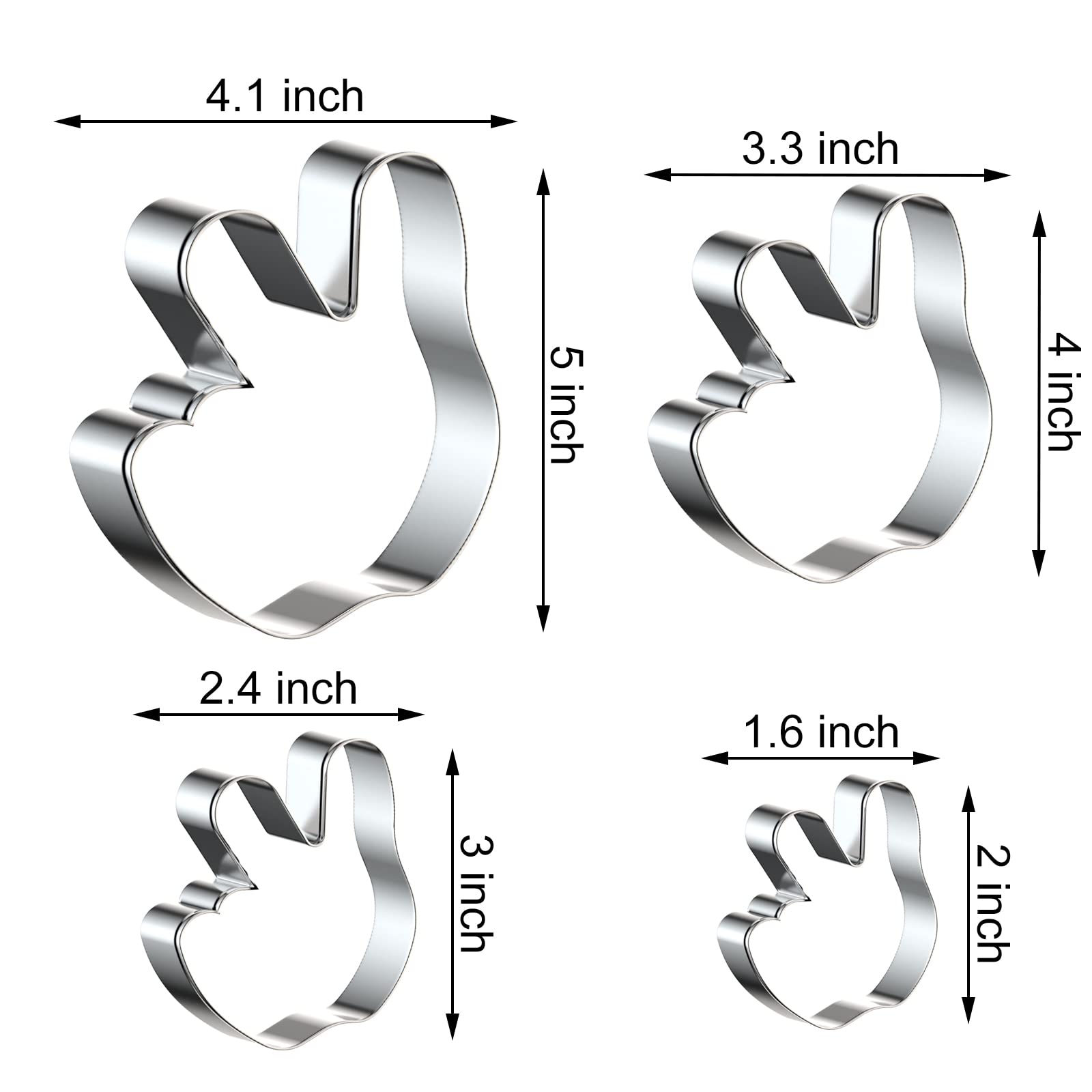 Peace/Victory Hand Sign Fingers Cookie Cutter Set for Baking, 5/4/3/2 Inch, 4 Piece, Stainless Steel