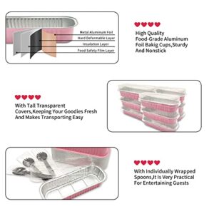 OYEL Mini Cake Pans With Lids 50 Pack, 6.8oz Disposable Rectangle Aluminum Foil Baking Pans,Aluminum Foil Long Baking Cups,cake Liners,Used for Cake Bakery Wedding Birthday Family Party - Pink