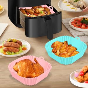 Air Fryer Silicone Pot, 2Pcs 8" Square Air Fryer Silicone Liners, Food Safe Non-Stick Air Fryers Oven Accessories, Reusable Replacement of Flammable Parchment Liner Paper for 4 To 7QT Air Fryer Square