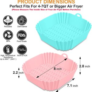 Air Fryer Silicone Pot, 2Pcs 8" Square Air Fryer Silicone Liners, Food Safe Non-Stick Air Fryers Oven Accessories, Reusable Replacement of Flammable Parchment Liner Paper for 4 To 7QT Air Fryer Square