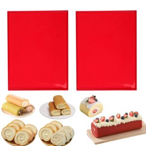 hlcm silicone swiss roll cake mat - 2pcs silicone baking mat, jelly roll pan, non-stick silicone mat with lip, easy to clean silicone pastry mat, great for swiss roll, pastry, jelly, cookies (red)