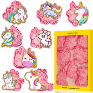 leesgel unicorn party decorations, 8 styles unicorn cookie cutters for kids birthday party supplies favors, 3d unicorn biscuit fondant cookie cutters shapes for baking