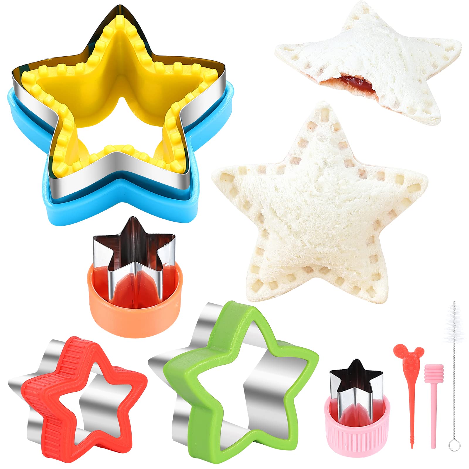 MUYIYAMEI Star Cookie Cutters Set Sandwich Cutter and Sealer Five-Pointed Star Cutter Star Shaped Cookie Cutter Biscuit Molds Fondant Cake Cheese Cutter Pastry Mold Bakeware Tools (Assorted Sizes)