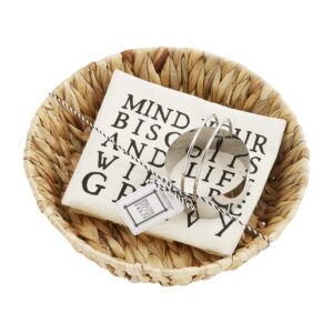 mud pie biscuit basket and cutter set, basket 2 1/2" x 11" dia | towel 26" x 16 1/2" | cutter 4" x 3" dia