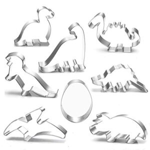 dinosaur cookie cutter set - 8 piece - brontosaurus camarasaurus t-rex stegosaurus triceratops pterodactyl baby dinosaur and dinosaur eggs,stainless steel cookie fondant molds for birthday party