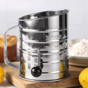 Hemoton Hand-Operated Powder Sieve Flour Sifter Cooking Rotary Baking Sifter Sugar Powder Sifter Kitchen Cake Icing Tools Baking Sieve Filter Stainless Crank to Rotate