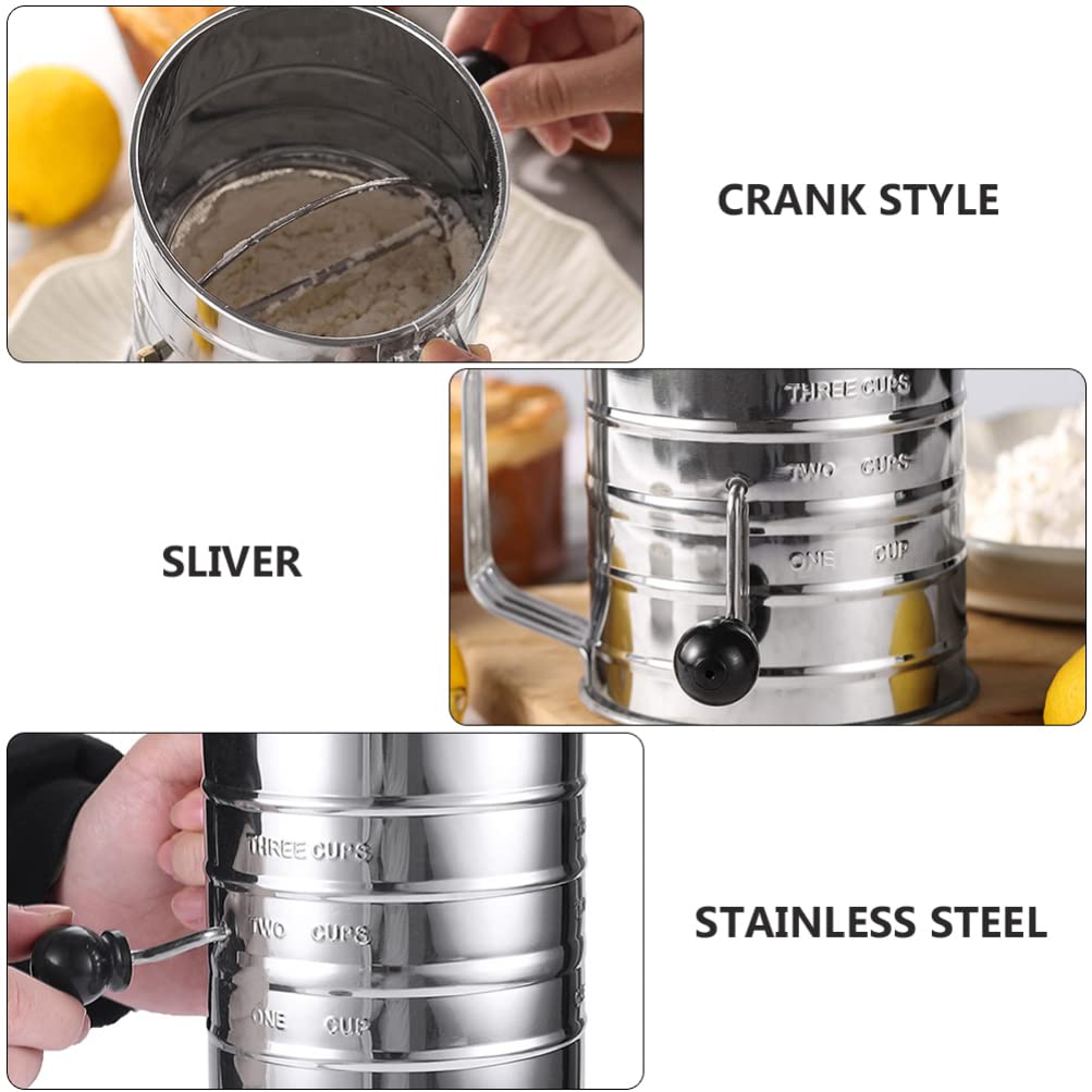 Hemoton Hand-Operated Powder Sieve Flour Sifter Cooking Rotary Baking Sifter Sugar Powder Sifter Kitchen Cake Icing Tools Baking Sieve Filter Stainless Crank to Rotate