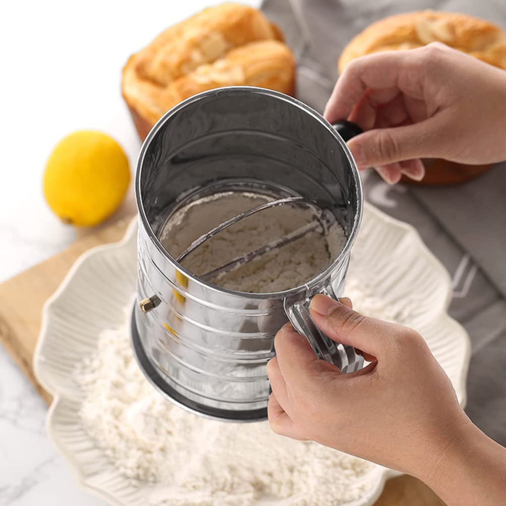 Hemoton Hand-Operated Powder Sieve Flour Sifter Cooking Rotary Baking Sifter Sugar Powder Sifter Kitchen Cake Icing Tools Baking Sieve Filter Stainless Crank to Rotate