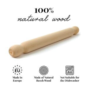 Tuuli Kitchen – French Wooden Rolling Pin, Baking Roller for Rolling Out Pizza, Pasta, Puff and Other Doughs, 40 x 4 cm