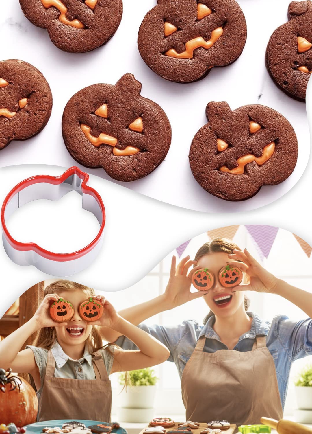 3Pcs Pumpkin Cookie Cutters 2.7" 3.3" 4", Halloween Cookie Cutter, Fall Thanksgiving Cookie Cutters, Biscuit Cutter Set, Coated with Soft PVC for Protection