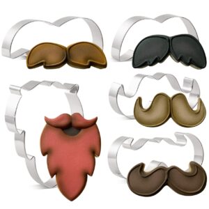 keniao beard/mustache cookie cutter set father's day, 5 pcs, stainless steel