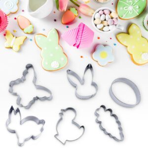 Easter Cookie Cutter Set 9 PCS Easter Cookie Cutters Egg Bunny Flower Butterfly Chick Carrot Stainless Steel Biscuit Cutters Fondant Molds for Easter Biscuits