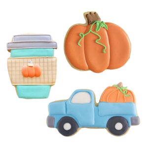 Fall Pumpkin Spice Cookie Cutters 3-Pc Set Made in the USA by Ann Clark, Pumpkin, Harvest Truck with Pumpkin, Latte Cup