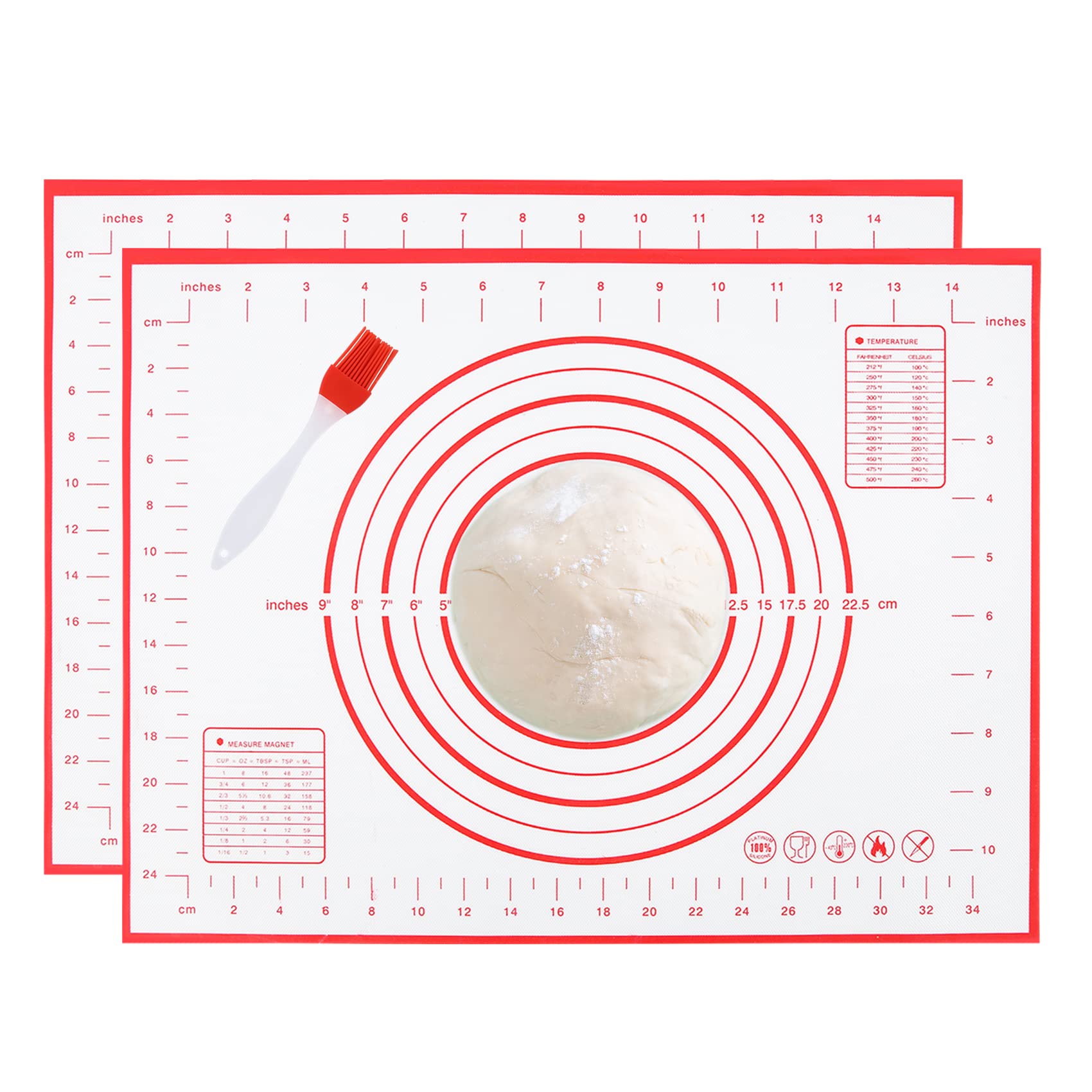 Silicone Pastry Mat 2 Pack Non Stick Baking Mat with Measuremenst 16" x 12" Small Non Slip Silicone Baking Mat for Fondant/Rolling Dough/Pie Crust/Cookies/Pizza/Bread BPA Free Kneading Mat