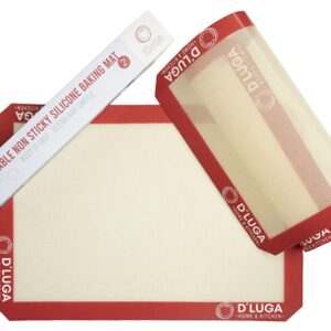 D'Luga 2-pack Non-Stick Silicone Baking Mat, Reusable Heat-Resistant Liner for Baking Pans and Cookies, Easy & Convenient, 16.5"x11.6" size, No oil Greasing Needed, Food-Grade Quality.