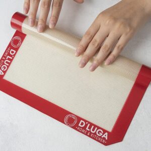 D'Luga 2-pack Non-Stick Silicone Baking Mat, Reusable Heat-Resistant Liner for Baking Pans and Cookies, Easy & Convenient, 16.5"x11.6" size, No oil Greasing Needed, Food-Grade Quality.