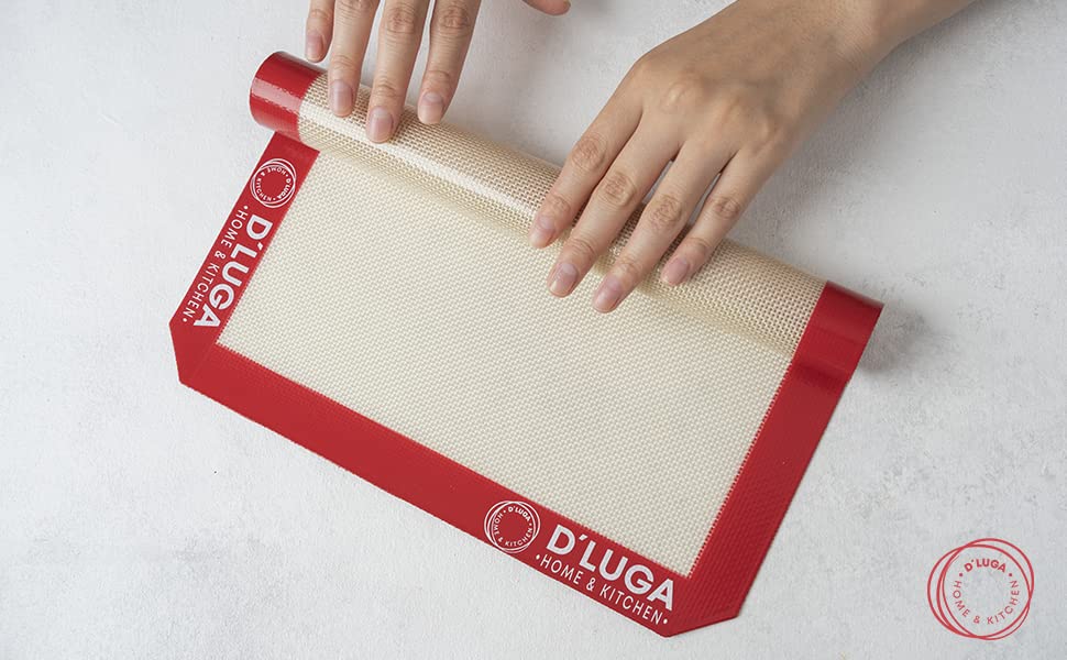 D'Luga 2-pack Non-Stick Silicone Baking Mat, Reusable Heat-Resistant Liner for Baking Pans and Cookies, Easy & Convenient, 16.5"x11.6" size, No oil Greasing Needed, Food-Grade Quality.