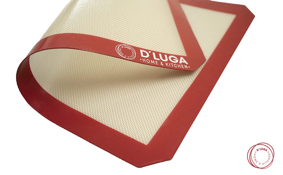 D'Luga 2-pack Non-Stick Silicone Baking Mat, Reusable Heat-Resistant Liner for Baking Pans and Cookies, Easy & Convenient, 16.5"x11.6" size, No oil Greasing Needed, Food-Grade Quality.