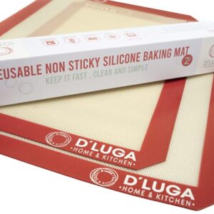 D'Luga 2-pack Non-Stick Silicone Baking Mat, Reusable Heat-Resistant Liner for Baking Pans and Cookies, Easy & Convenient, 16.5"x11.6" size, No oil Greasing Needed, Food-Grade Quality.