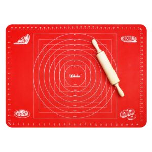 webake extra large silicone pastry baking mat for dough rolling with measurements 26 x 18 inch, non-slip cookie pizza pie mat, baking sheet liner countertop protector (red)