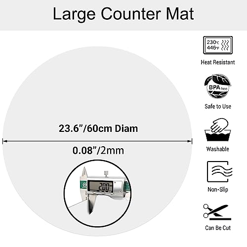 Ewen Large Silicone Baking Mat - 23.6" Diameter Heat Resistant Mat Coffee Mat Placemat Cooking Mat, Silicone Mats for Kitchen Counter, Air Fryer, Coffee Maker, Workbench, Crafts, Translucent