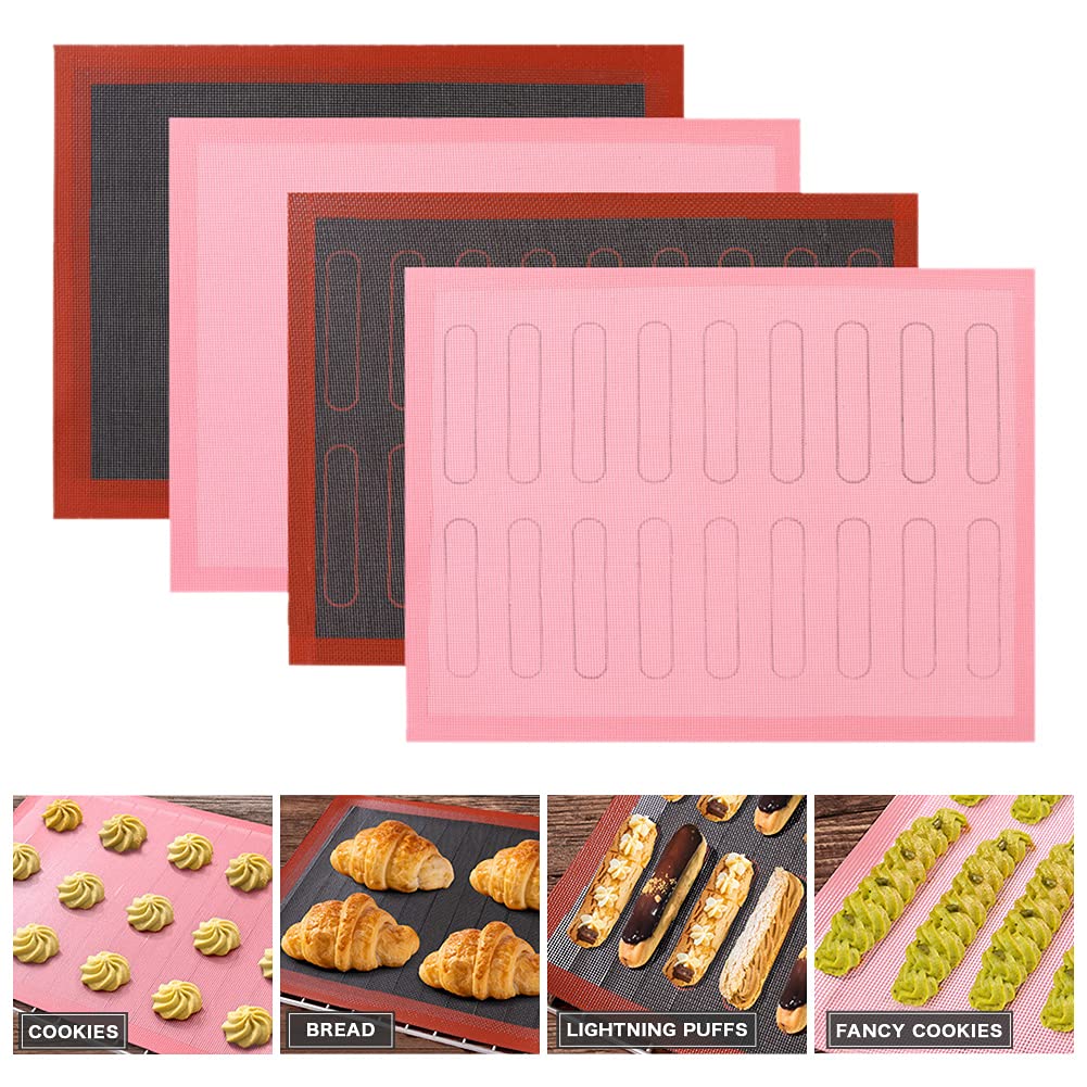 Ebrima 2PCS Non-Stick Oven Liner Perforated Mat for Baking, 30x40 Non Stick Baking Mat Oven Sheet Liner,Macaron Cookie Bread Mold For Baking,Silicone baking Mats Tools Oven Sheet Bakeware (Pink)