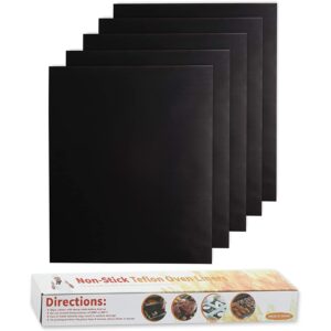 5-pack non stick reusable oven liners, black heavy duty heat resistant mats 15.7"x19.7"