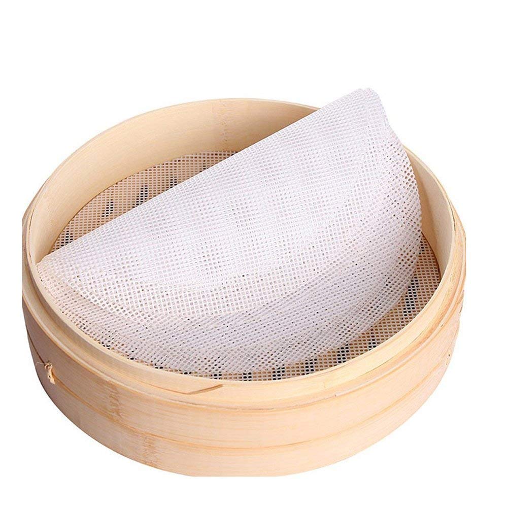 5Pcs 14Inch Non-Stick White Silicone Steamer - Silicone Steamer Mesh- Reusable Kitchen Steamer Mat Liners - Dim Sum Paper Restaurant Kitchen -Steamer Paper Liners for Steaming Basket