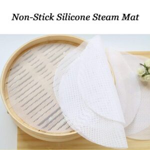 5Pcs 14Inch Non-Stick White Silicone Steamer - Silicone Steamer Mesh- Reusable Kitchen Steamer Mat Liners - Dim Sum Paper Restaurant Kitchen -Steamer Paper Liners for Steaming Basket