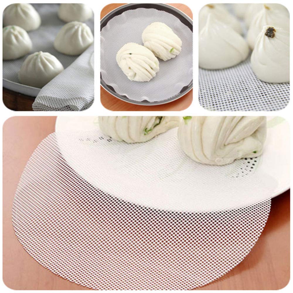 5Pcs 14Inch Non-Stick White Silicone Steamer - Silicone Steamer Mesh- Reusable Kitchen Steamer Mat Liners - Dim Sum Paper Restaurant Kitchen -Steamer Paper Liners for Steaming Basket