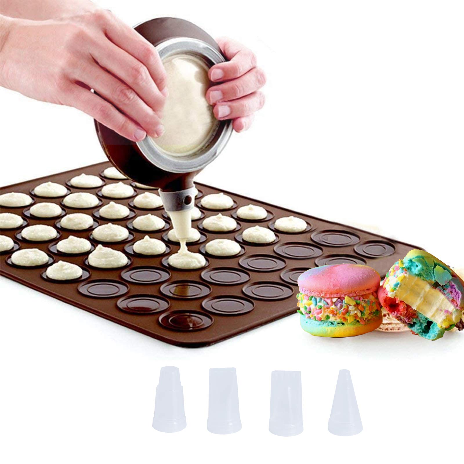 NACTECH 48 Capacity Macaron Silicone Baking Mats Non-Stick Macaron Baking Mold Macaron Baking Kit Food Safe with 1Pcs Decorating Pen 4 Nozzles